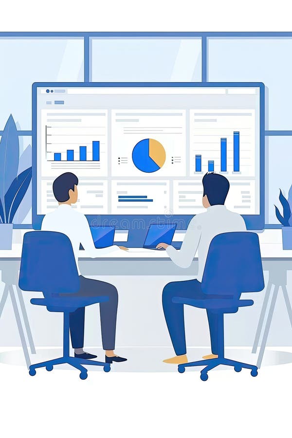 Two Men are Sitting at a Desk in Front of a Computer Monitor Stock ...