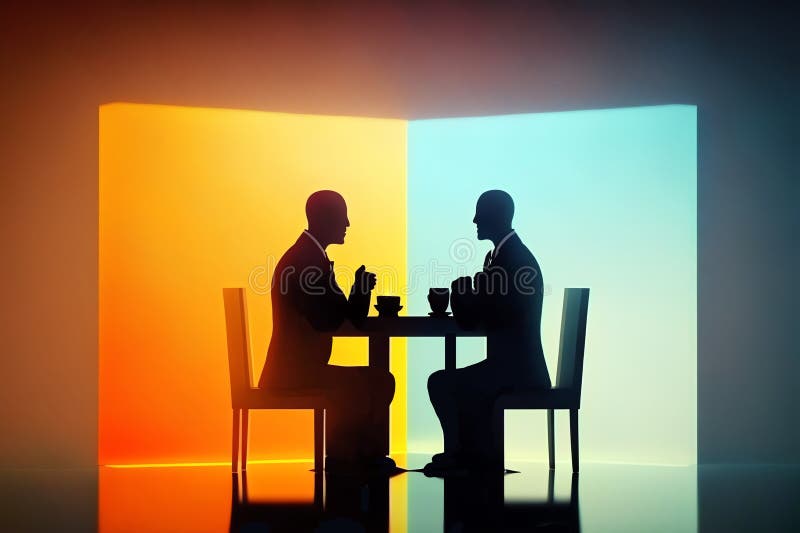 Two Men are Sitting at a Table Having a Conversation Stock Illustration ...