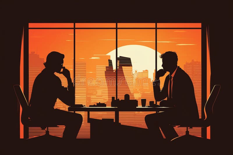 Two Men are Sitting at a Table Having a Conversation Stock Illustration ...