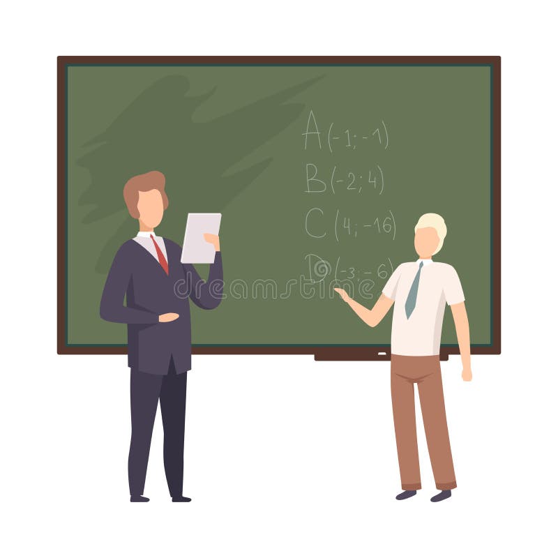 Two Men Solve Math Problem Vector Illustration Stock Vector ...