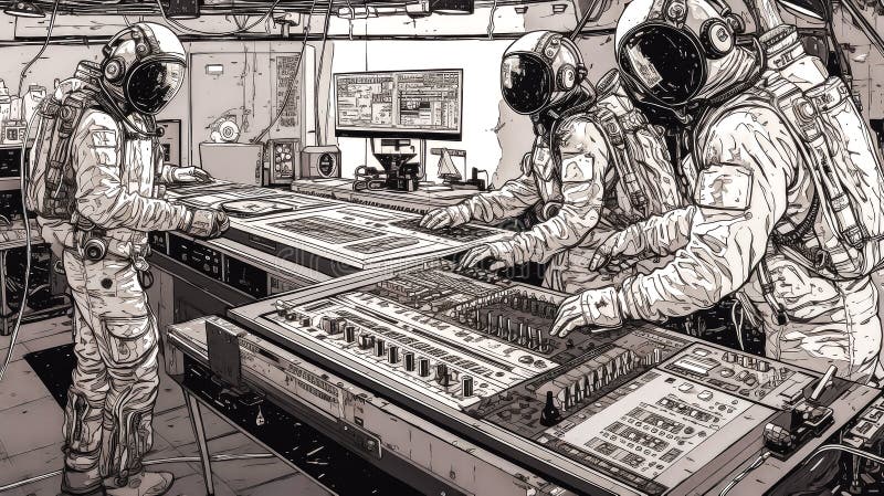 Two Men in Space Suits are Working on Machine. Generative AI Stock ...