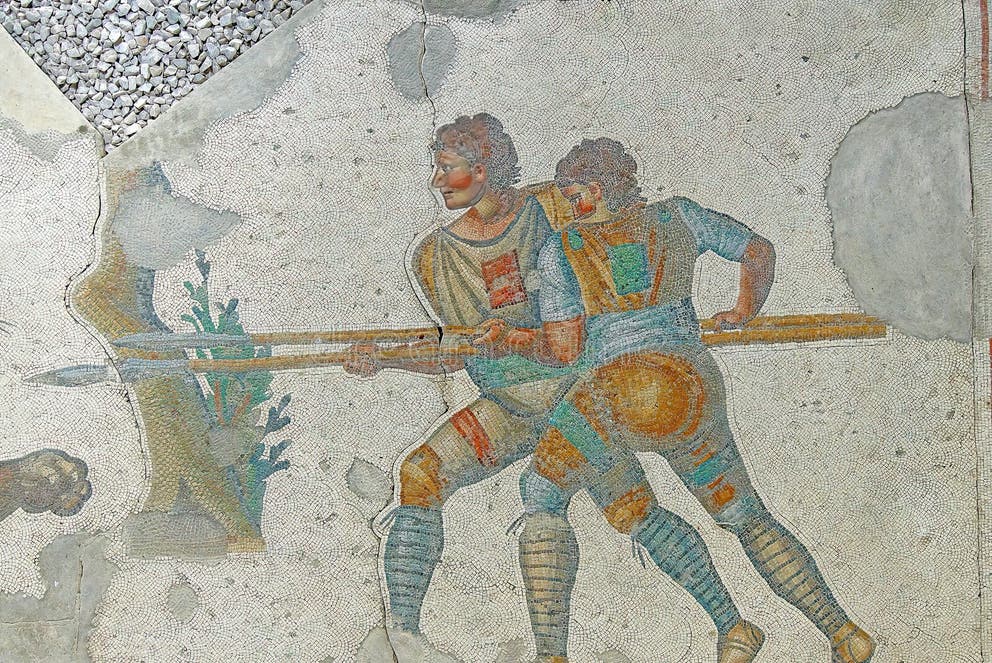 Two Men with a Spear Fighting a Tiger Editorial Photo - Image of byzantine, mosaic: 253223771