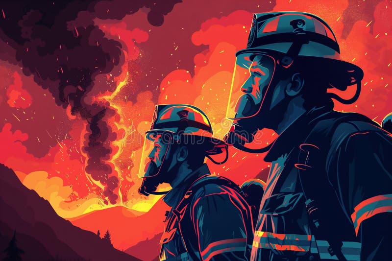 Two Men Stand Next To a Fire, International Firefighters Day Stock ...