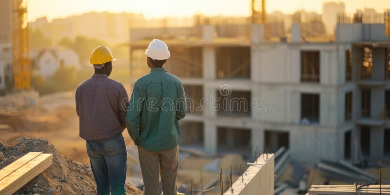 Two Men Standing on Construction Site, Observing Building Under ...