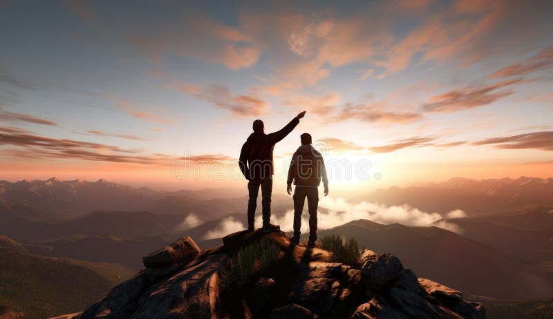 Two Men Standing at Top of a Mountain. Stock Photo - Image of trekking ...