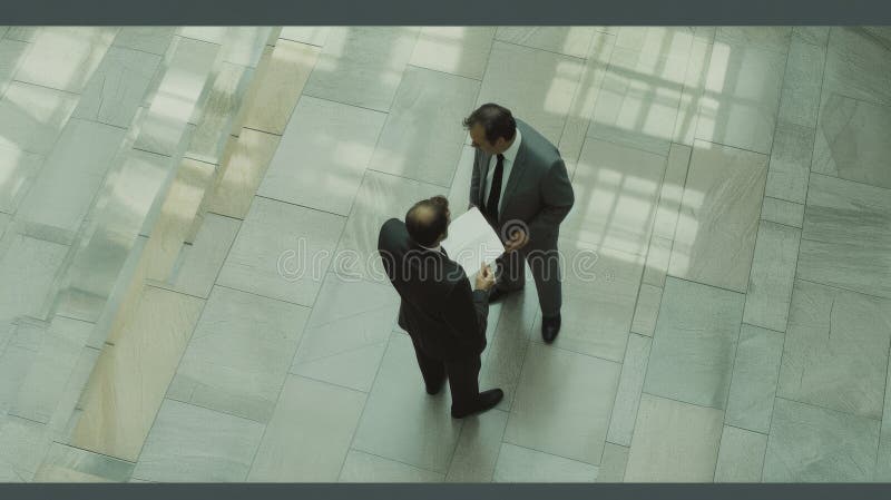 Two Men in Suits are Having a Discussion with Documents on a Marble ...