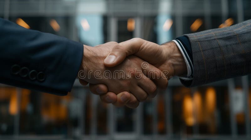 Two Men in Suits Shake Hands in Front of an Office Building Stock Image ...