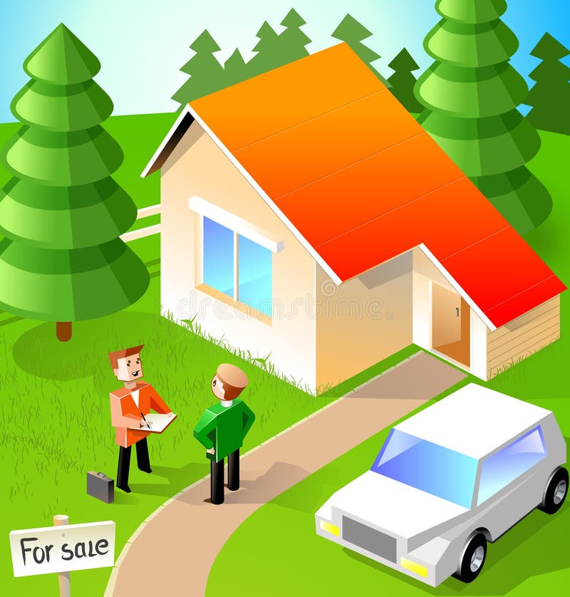 Two men talk about house stock illustration. Illustration of property ...
