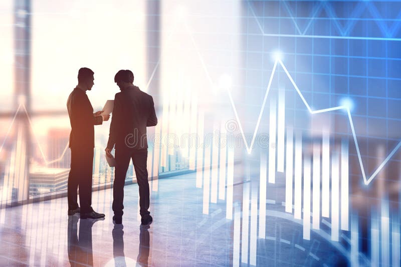 Two Men Talking in Office, Graphs Stock Image - Image of digital ...