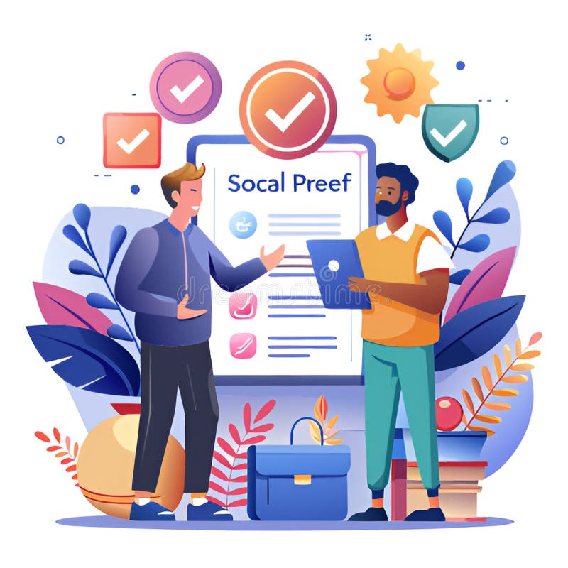 Two Men are Talking about a Social Proof Document Stock Illustration ...