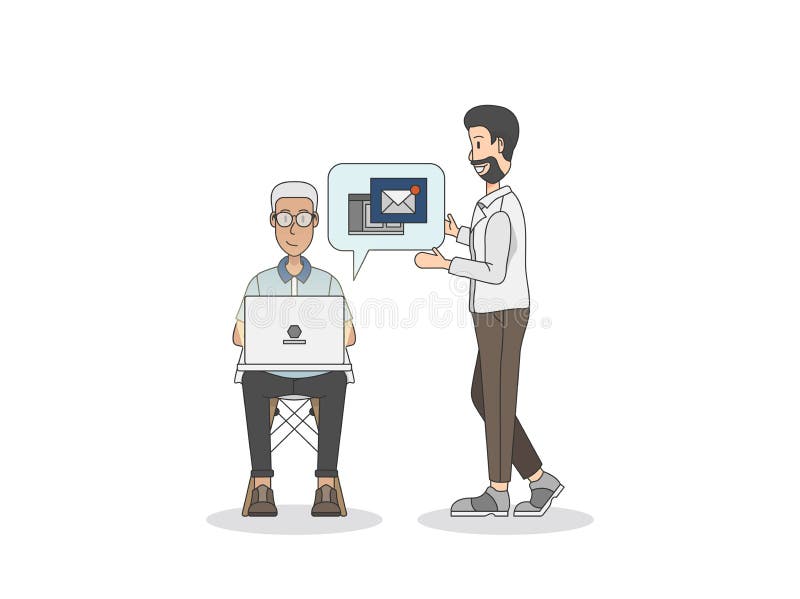 Two Men Talking and Writing an Email Stock Illustration - Illustration ...