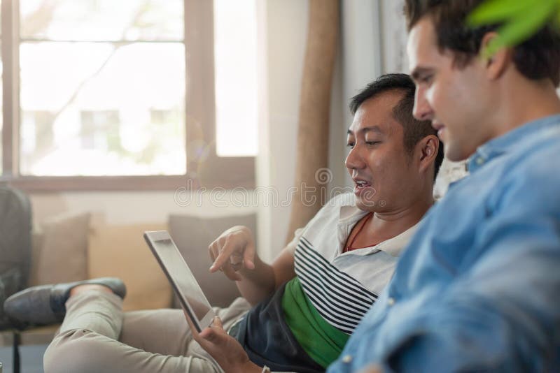 Two Men Cheers Toast Drink Ice Coffee, Asian Mix Stock Photo - Image of ...