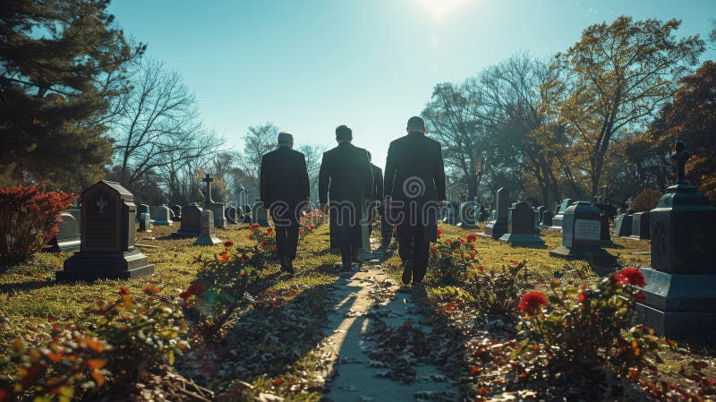 Two Men Walking Down a Path in a Cemetery Stock Image - Image of visit ...