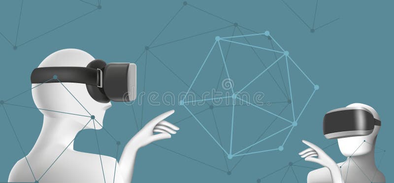 Two Men Wearing Vr Headsets. Abstract Virtual Reality Concept with ...