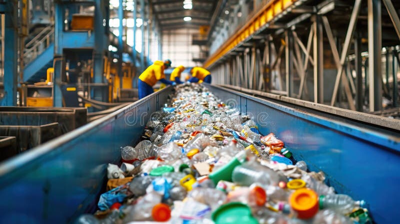 Two Men in Yellow Jackets and Orange Hats Sorting Plastic Bottles at a ...