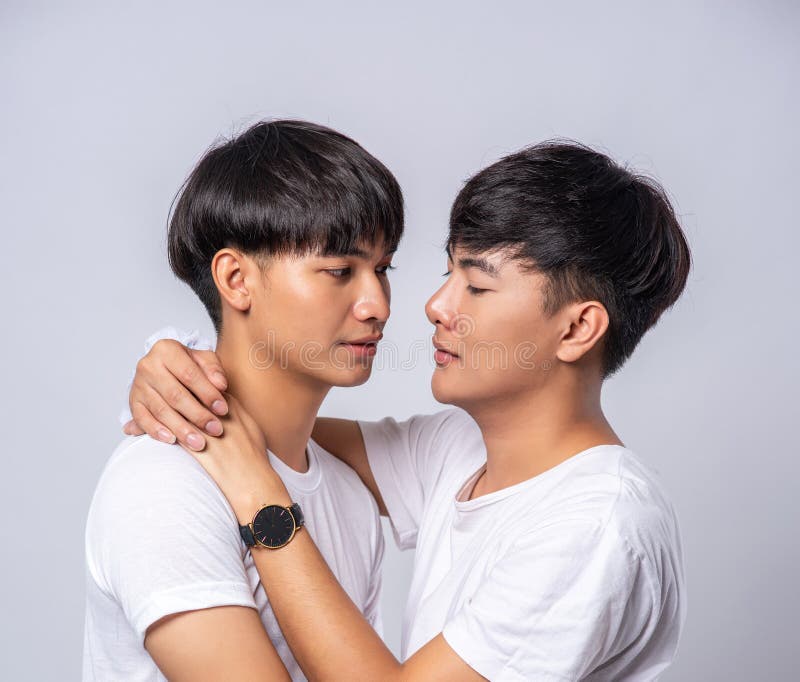Two Men Who Love Each Other Happily Hug Each Other Stock Image - Image ...