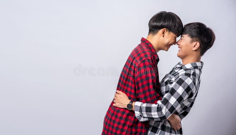 Two Men Who Love Each Other Happily Hug Each Other Stock Photo - Image ...