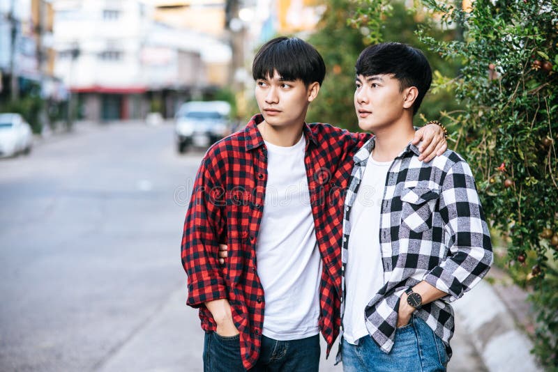 Two Men Who Love Each Other Happily Hug Each Other Stock Photo - Image ...