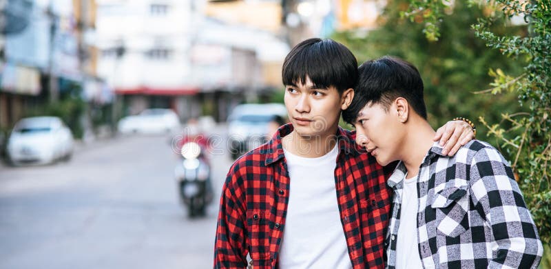 Two Men Who Love Each Other Happily Hug Each Other Stock Image - Image ...