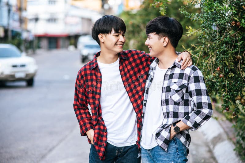 Two Men Who Love Each Other Happily Hug Each Other Stock Photo - Image ...