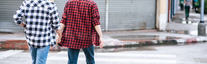 Two Men Who Love Each Other Hold Hands and Walk Together Stock Image ...