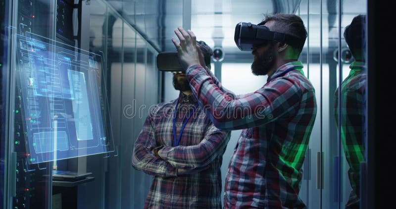 Two Men Working in a Data Center Stock Image - Image of electronics ...