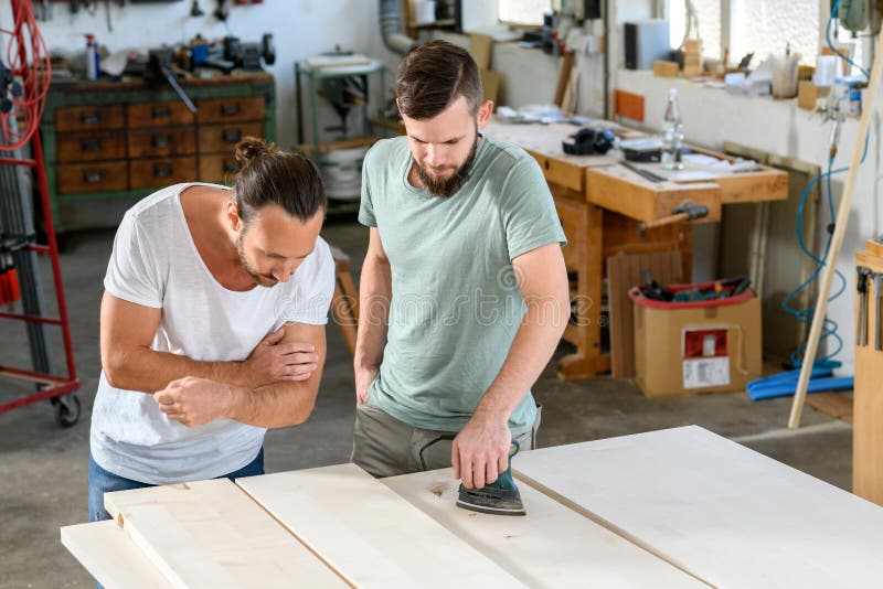 Two Worker in a Carpenters Workshop Stock Photo - Image of manufacture ...