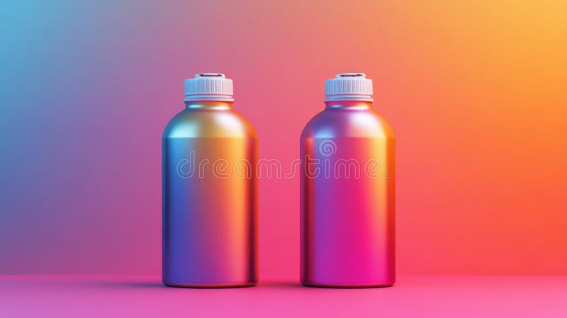 Two Metal Bottles Display with Vibrant Gradient Colors on Toned ...