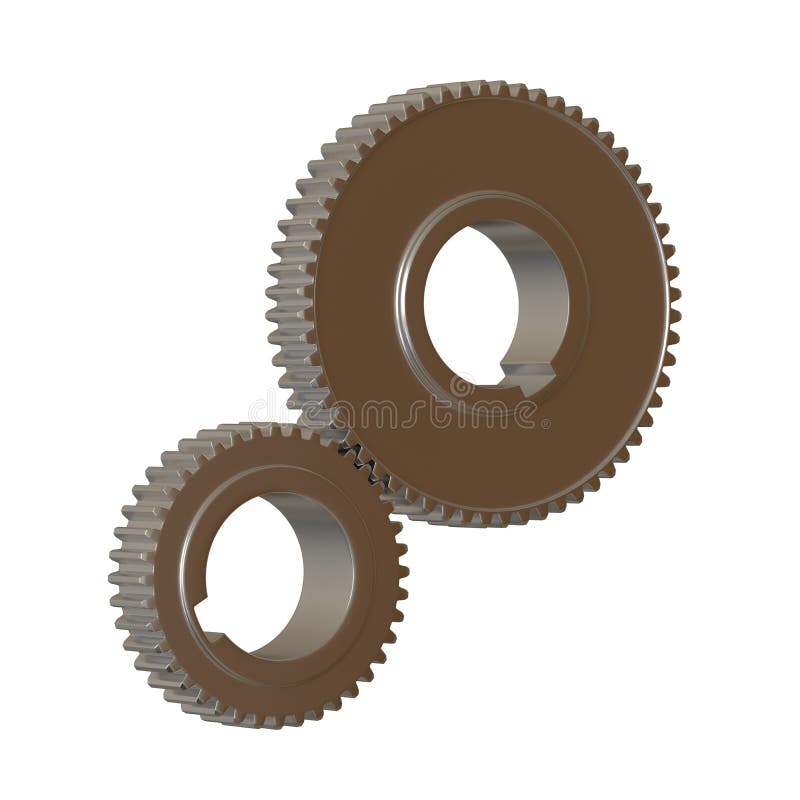 Two Metal Gears on a White Background, Isolate. 3D Rendering of ...