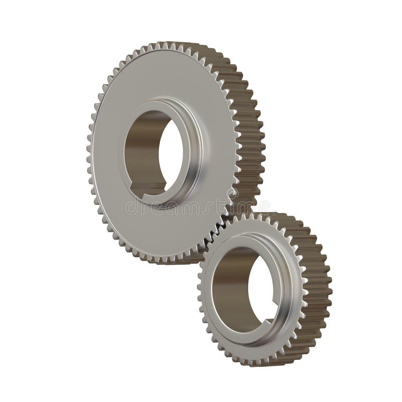 Two Metal Gears on a White Background, Isolate. 3D Rendering of ...