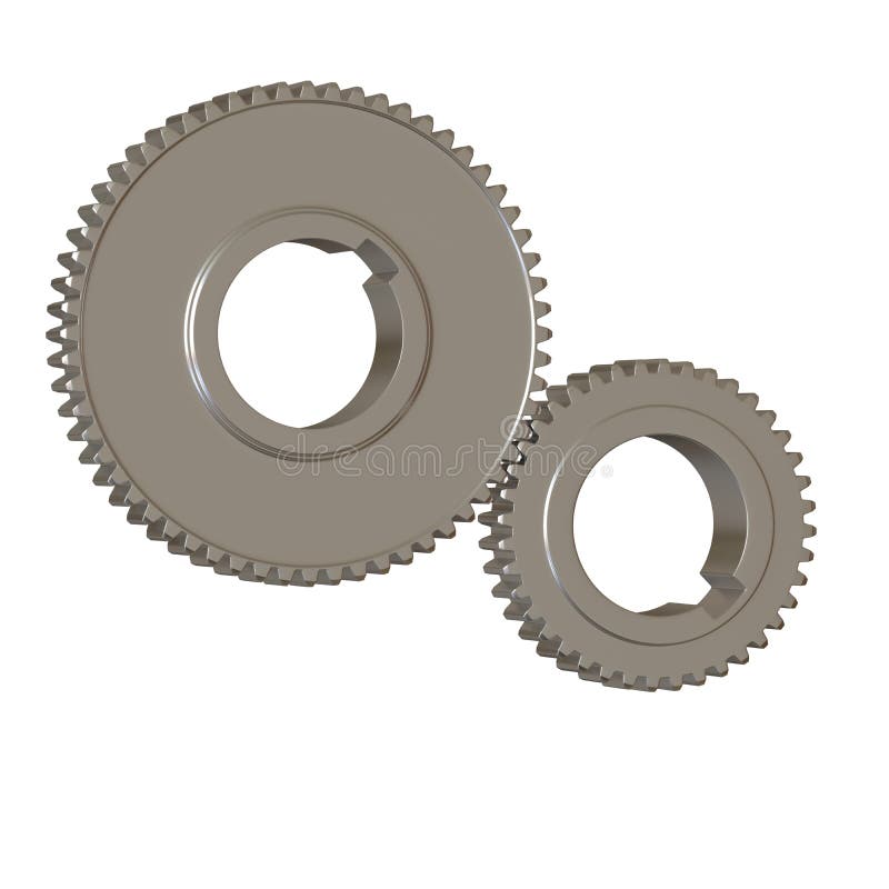 Two Metal Gears on a White Background, Isolate. 3D Rendering of ...