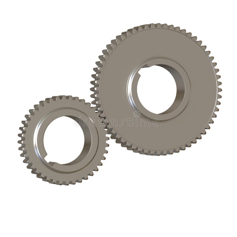 Two Metal Gears on a White Background, Isolate. 3D Rendering of ...