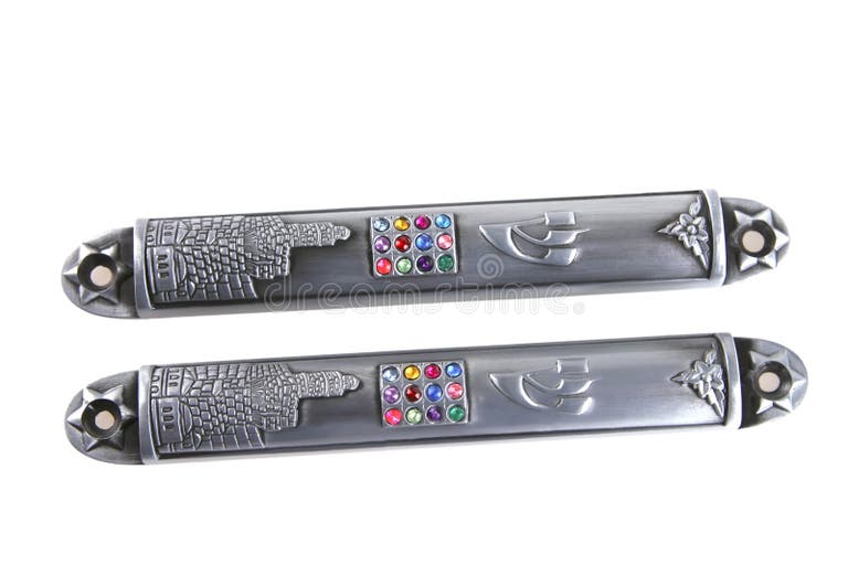 Two metal mezuza cases stock image. Image of believe, mezuza - 9037917