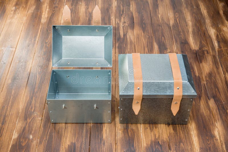 Two Metal Tool Box on Wooden Table Stock Image - Image of close ...