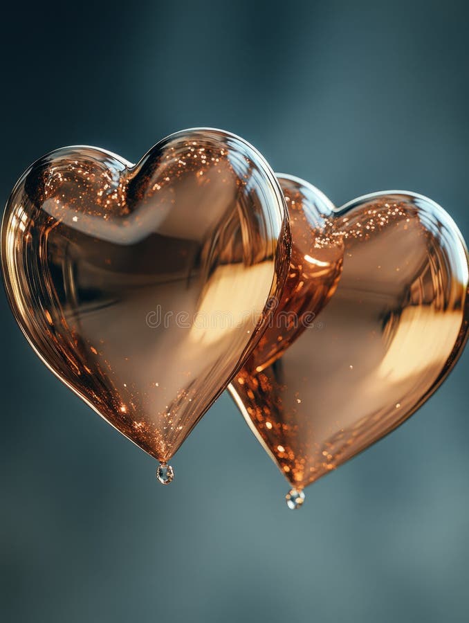 Two Metallic Heart-shaped Balloons Floating Stock Image - Image of ...