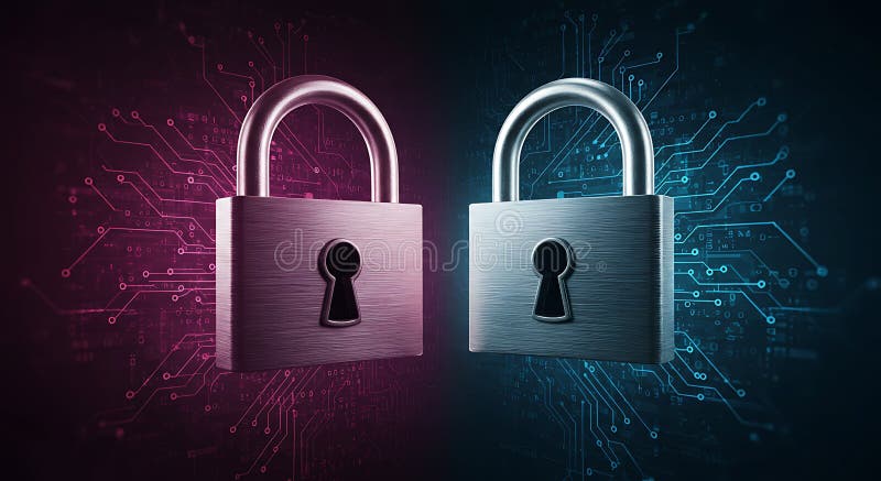 Two Metallic Padlocks Face Each Other in the Image. the Left Lock Has a ...