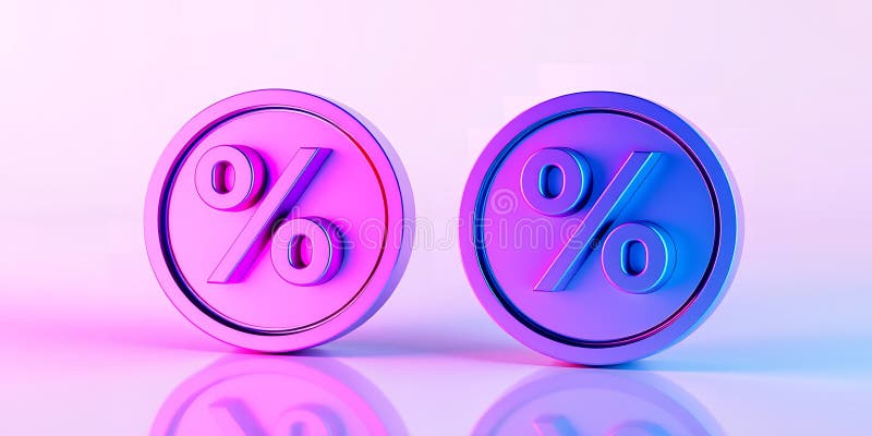 Two Metallic Percentage Symbols in Pink and Blue Hues Sitting on a ...