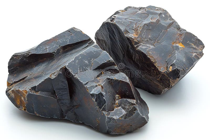 Two Meteorites Made of Dark Rock, White Background, Hyper Realistic ...