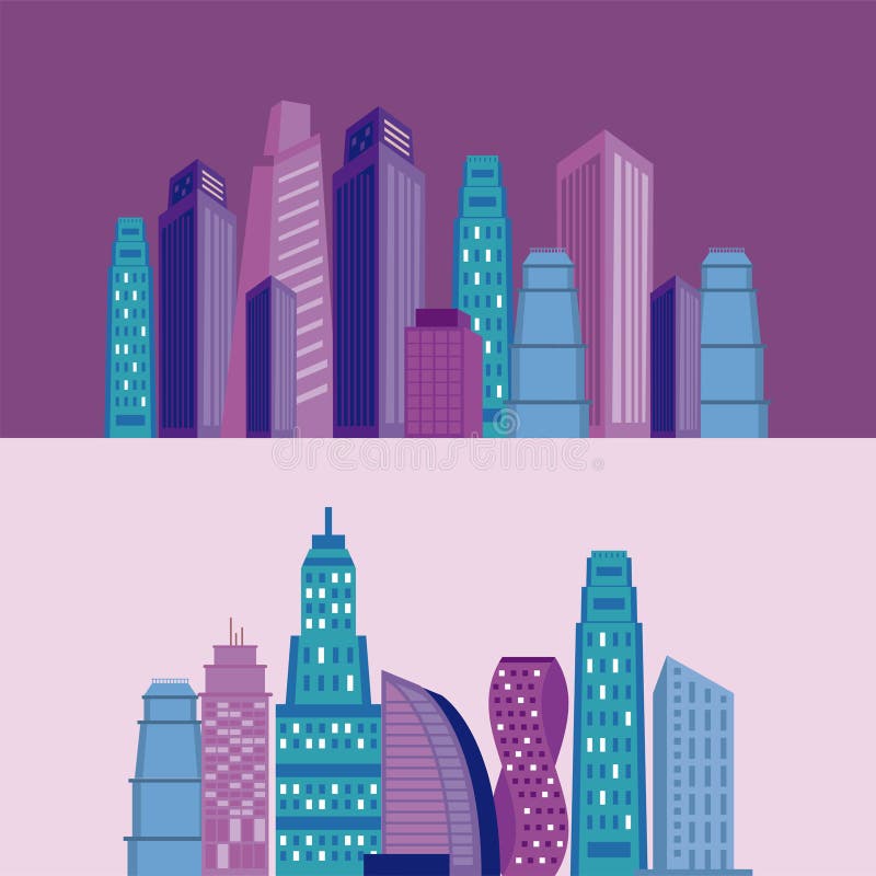 Two Metropolis Buildings Scenes Stock Vector - Illustration of outdoor ...