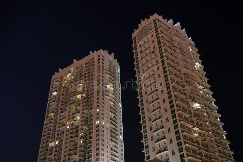 Two Miami High Rise Condos At Night Picture. Image: 4165490