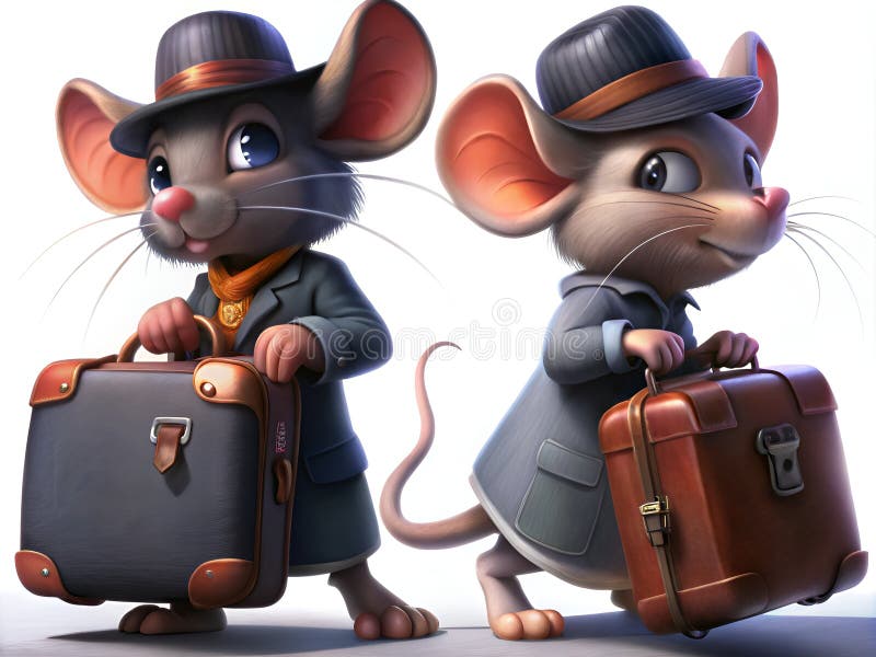 Two Mice are Dressed in Suits and Carrying Suitcases Stock Illustration ...