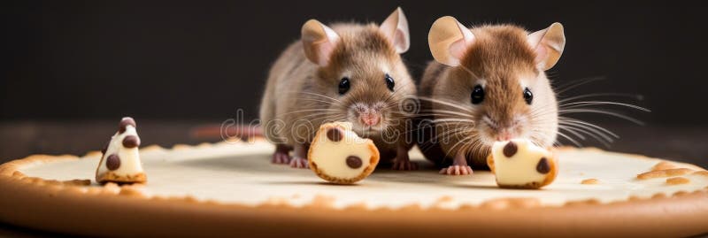Two Mice Eating a Piece of Pie or Cheesecake, AI Stock Illustration ...