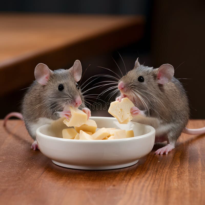 Two Mice Enjoying Cheese in a Restaurant Setting Stock Illustration ...