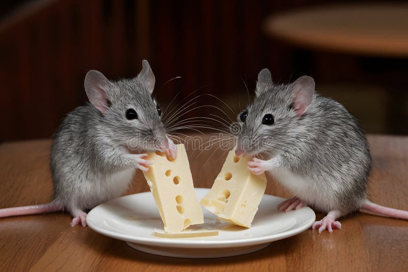 Two Mice Enjoying Cheese in a Restaurant Setting Stock Illustration ...