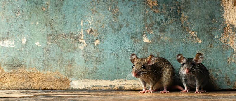 Two Mice Exploring a Rustic Wooden Surface Stock Image - Image of ...