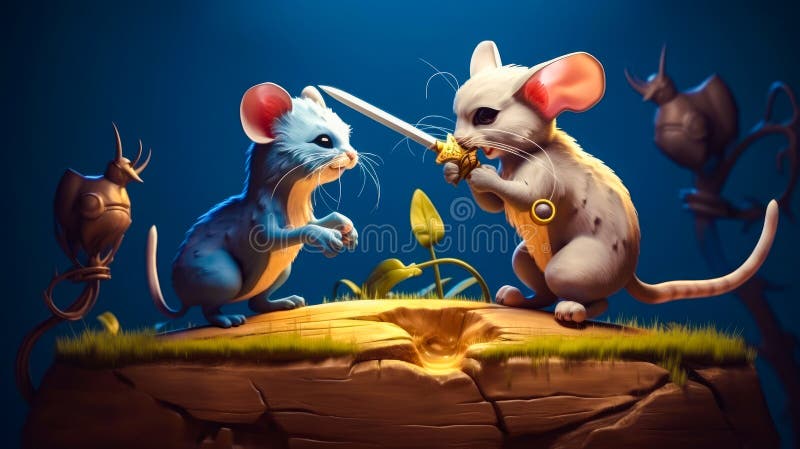Two Mice Fighting Over Piece of Food. Generative AI Stock Illustration ...