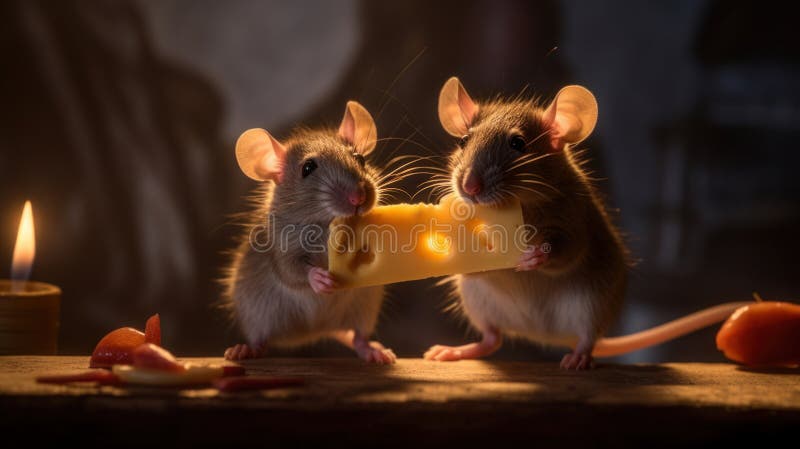 Two Mice Holding Cheese Eating. Generative Ai Stock Illustration ...