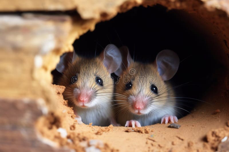 Two Mice Look Out of Their Hole Stock Illustration - Illustration of ...