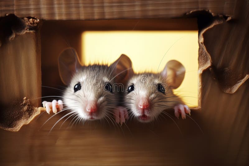 Two Mice Look Out of Their Hole Stock Illustration - Illustration of ...