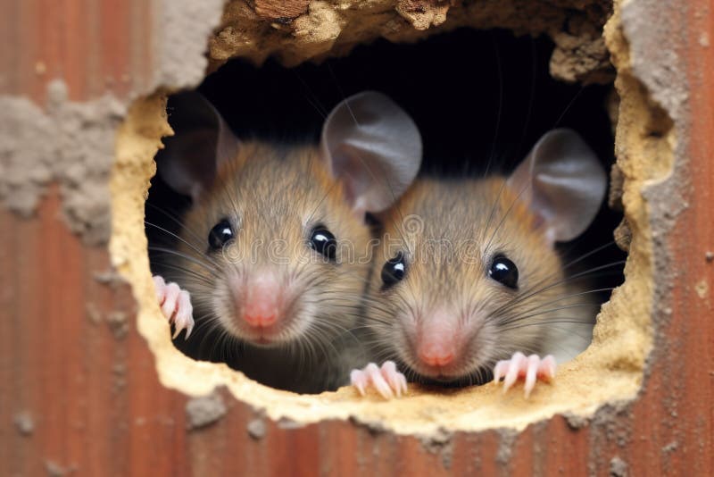 Two Mice Look Out of Their Hole Stock Illustration - Illustration of ...